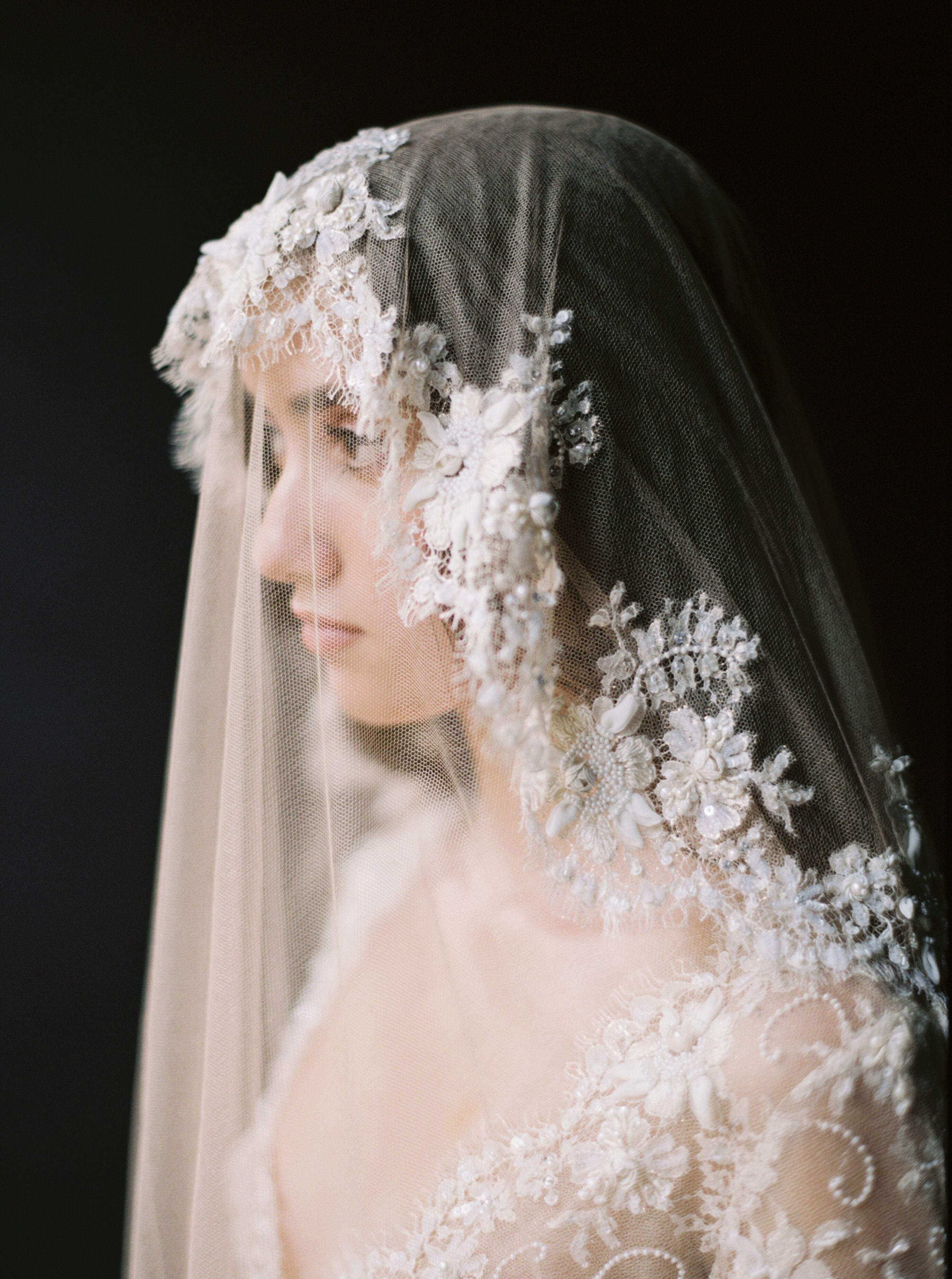 Gold Silk Tulle Veil With Ivory Beaded Lace Trim | Cortona Veil – Emily ...
